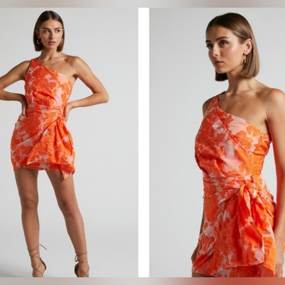 Reverse | Dresses | Reverse One Shoulder Orange Floral Side Tie Knot ...
